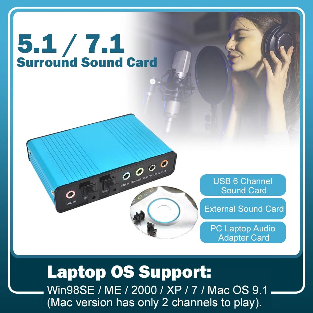 for Laptop Sound Card External New 6 Channel 5.1 Audio USB Optical ...