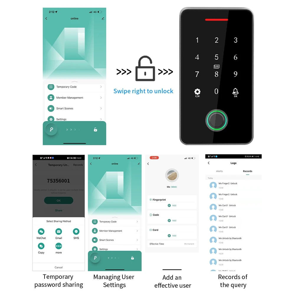 13.56Mhz Rfid Card Keypad Waterproof Tuya APP Door Lock Door Access ...