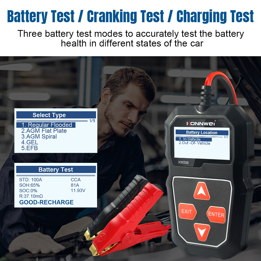 KONNWEI KW600 12V Auto Battery Tester For Car Motorcycle 100 to 2000CCA ...