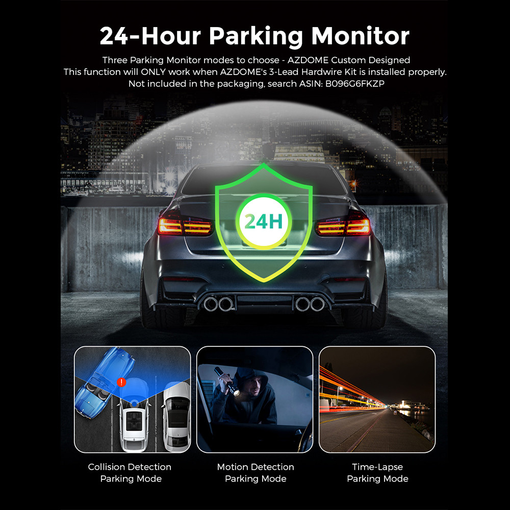 AZDOME M550 3 Channel Dash Cam Front Inside Rear Three Way Car Dash ...