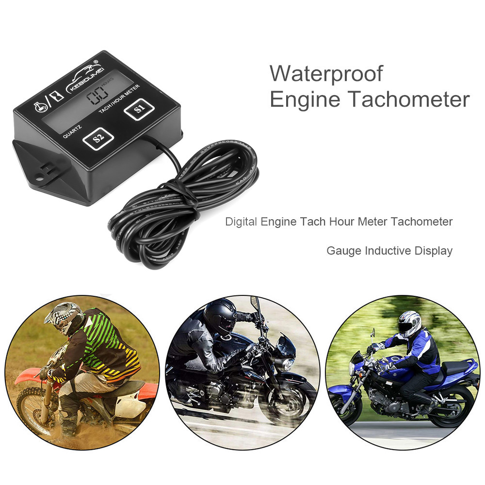 Waterproof Digital Engine Tach Hour Meter Tachometer Gauge Engine RPM ...
