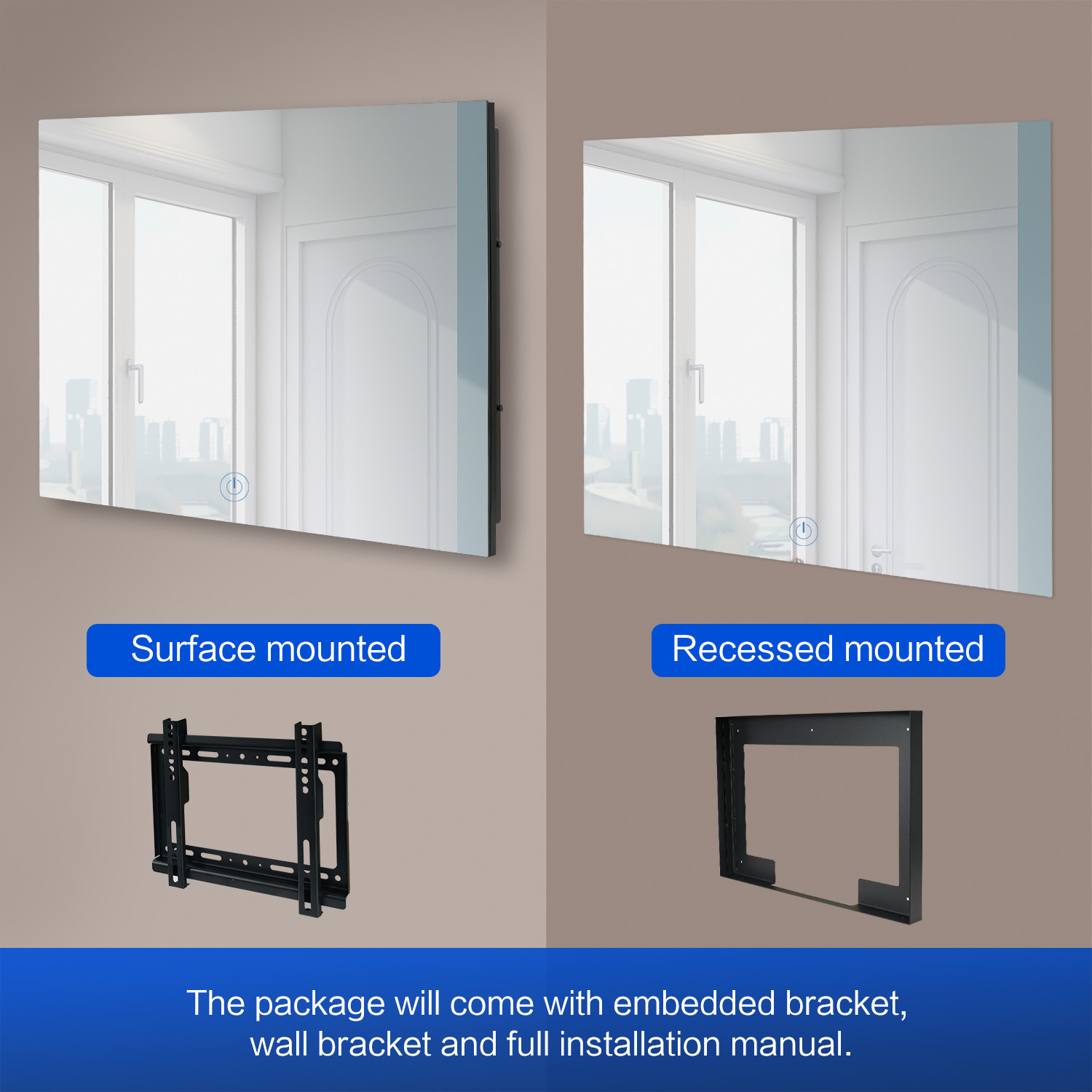 Haocrown 55 Inch Waterproof Mirror Tv, Smart Android 10.0 Television ...