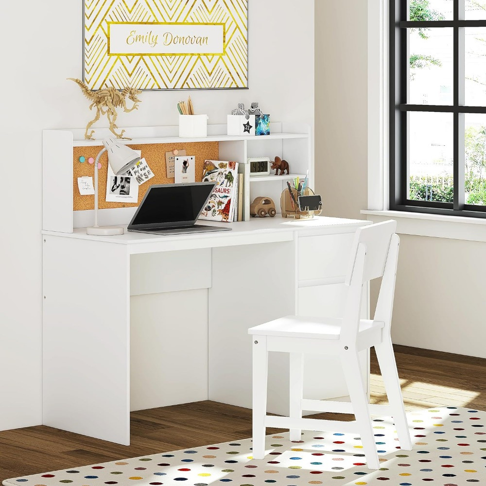 Kids Study Desk with Chair, Kids Desk and Chair Sets with Hutch and ...