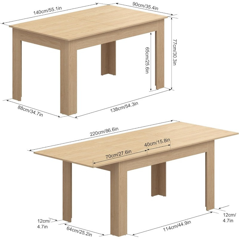 Extendable Dining Table for 6-10 Person, Wooden Dining Room Table ...