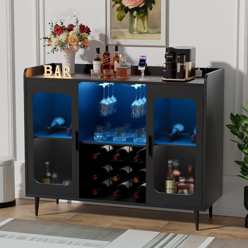 YITAHOME Coffee Wine Bar Cabinet with LED Light, Liquor Cabinet with ...