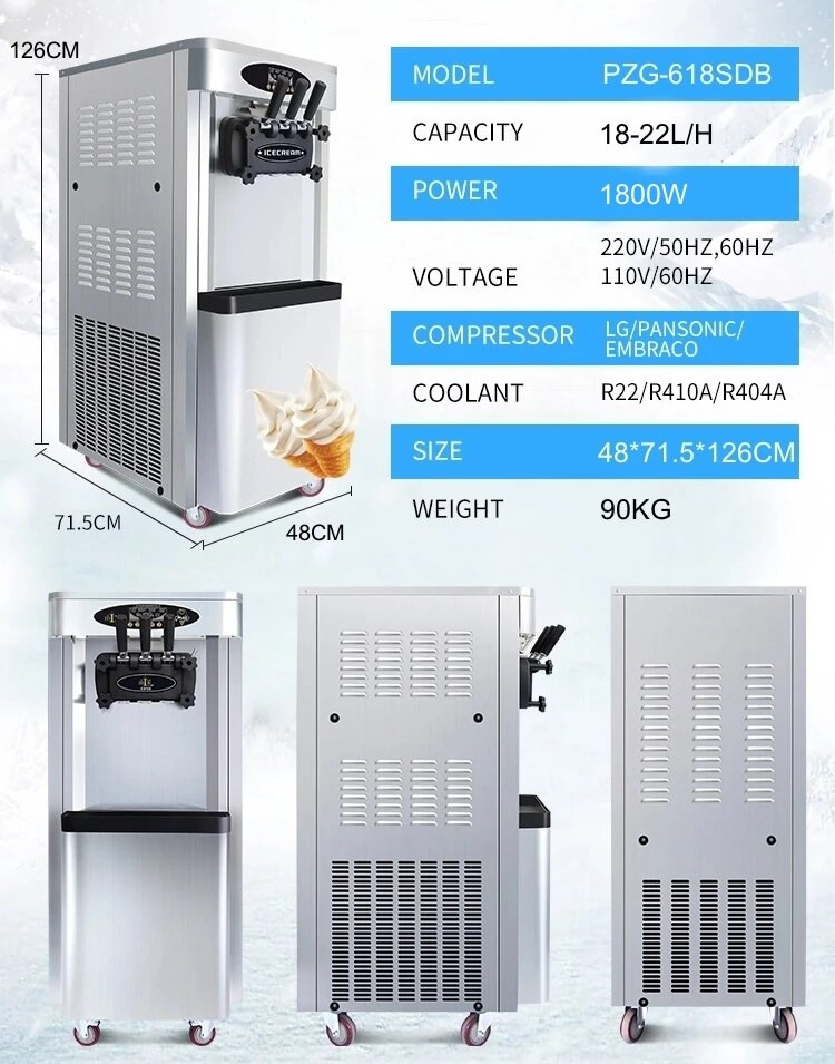 3 Flavors Fruit Commercial Soft Serve Ice Cream Maker Machine Maquina ...