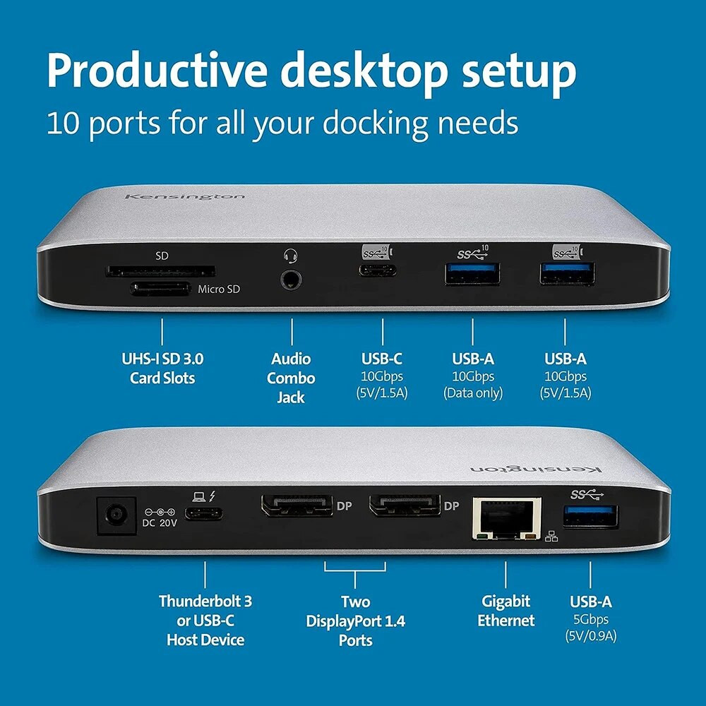 Kensington 9-in-1 Docking Station SD4839P USB-C 10Gbps Triple 1080p ...