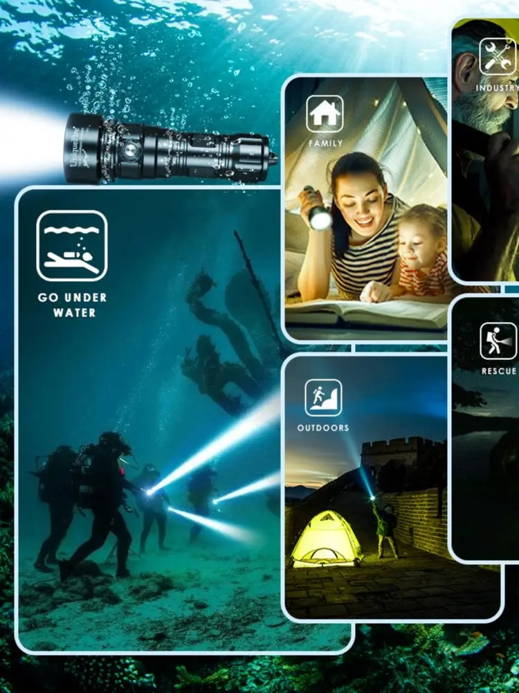 UniqueFire D03 Super Bright Diving LED Flashlight 3000 Lumen IPX8 ...