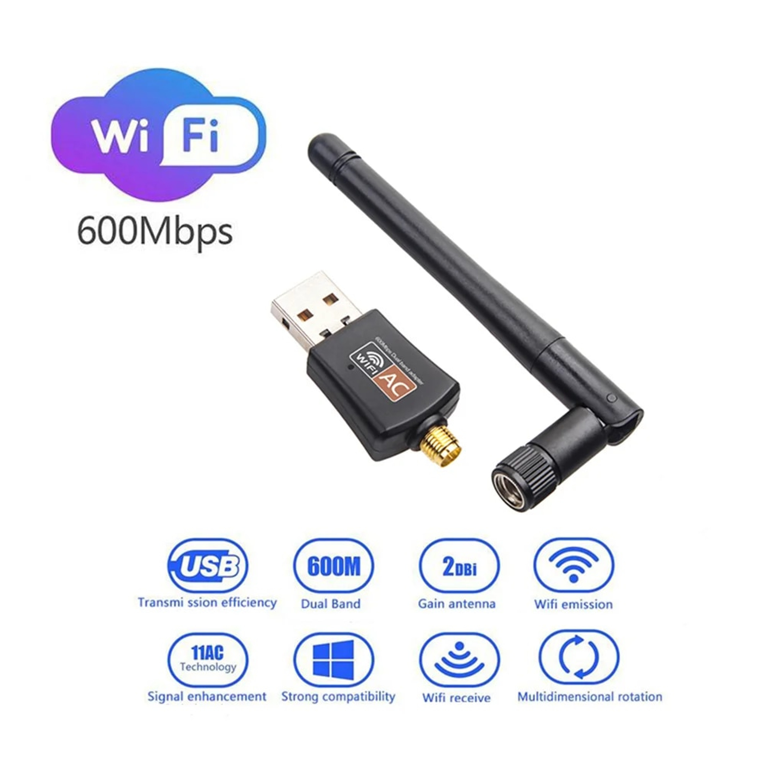 EATPOW USB wireless Dual Band 600M USB wifi Adapter 2.4GHz 5GHz WiFi with Antenna PC Computer ...
