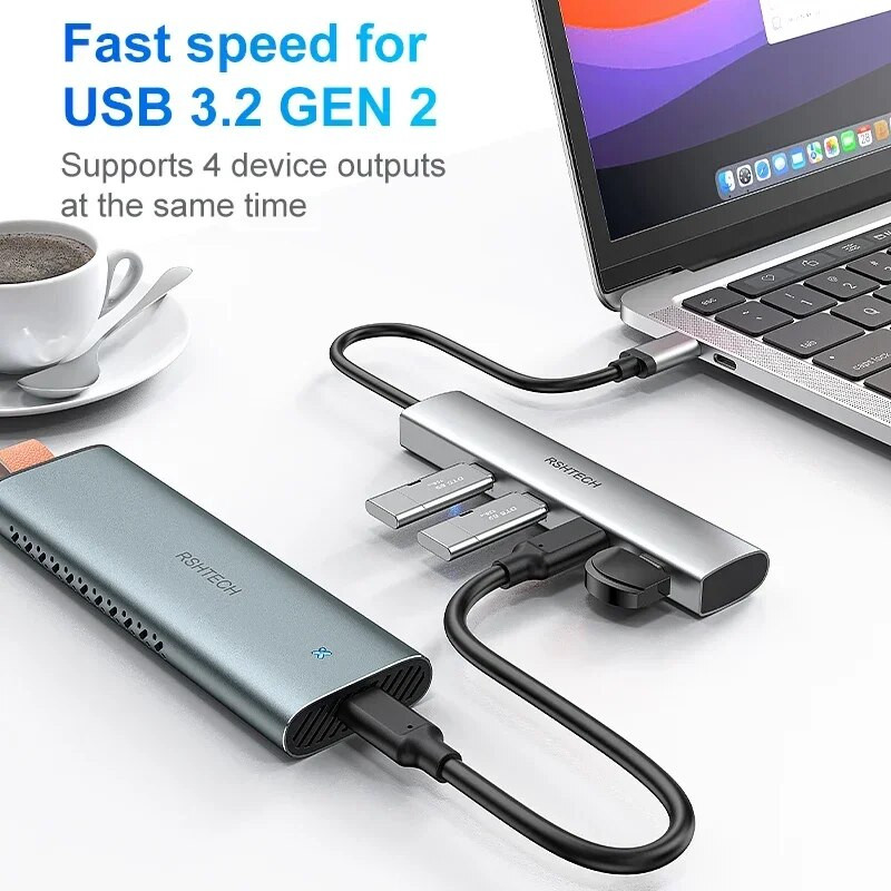 RSHTECH USB C Hub 10Gbps 4-IN-1 Type-C to USB-C 3.2 Gen 2 Portable USB ...