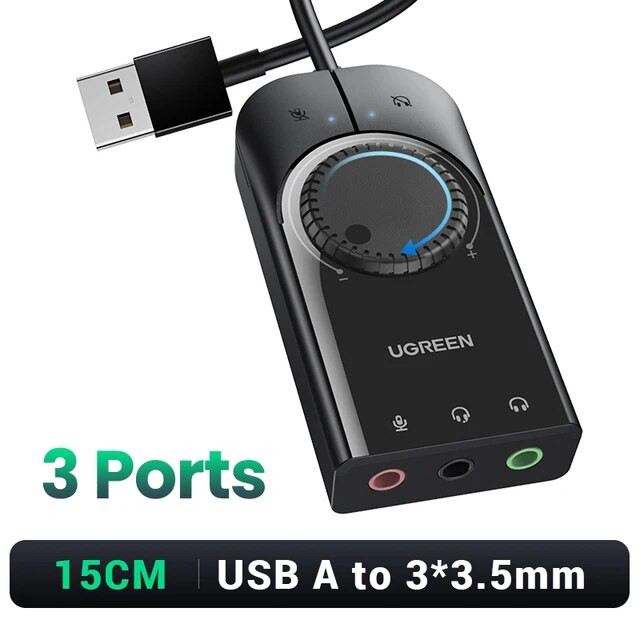 UGREEN Sound Card USB Audio Interface External 3.5mm Microphone Audio Adapter Soundcard for PC ...