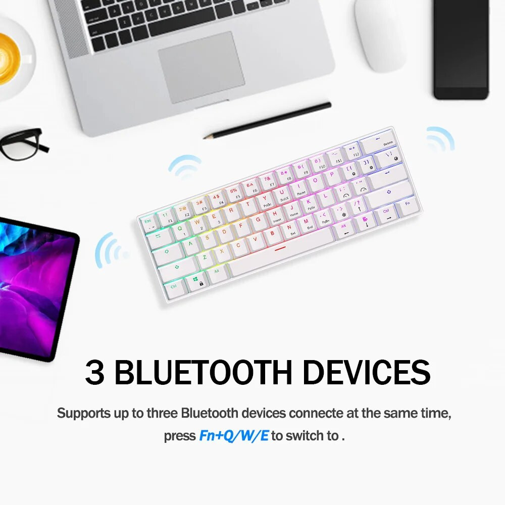 RK61 Royal Kludge Wireless Mechanical Keyboard Tri-Mode Bluetooth 5.0/2 ...