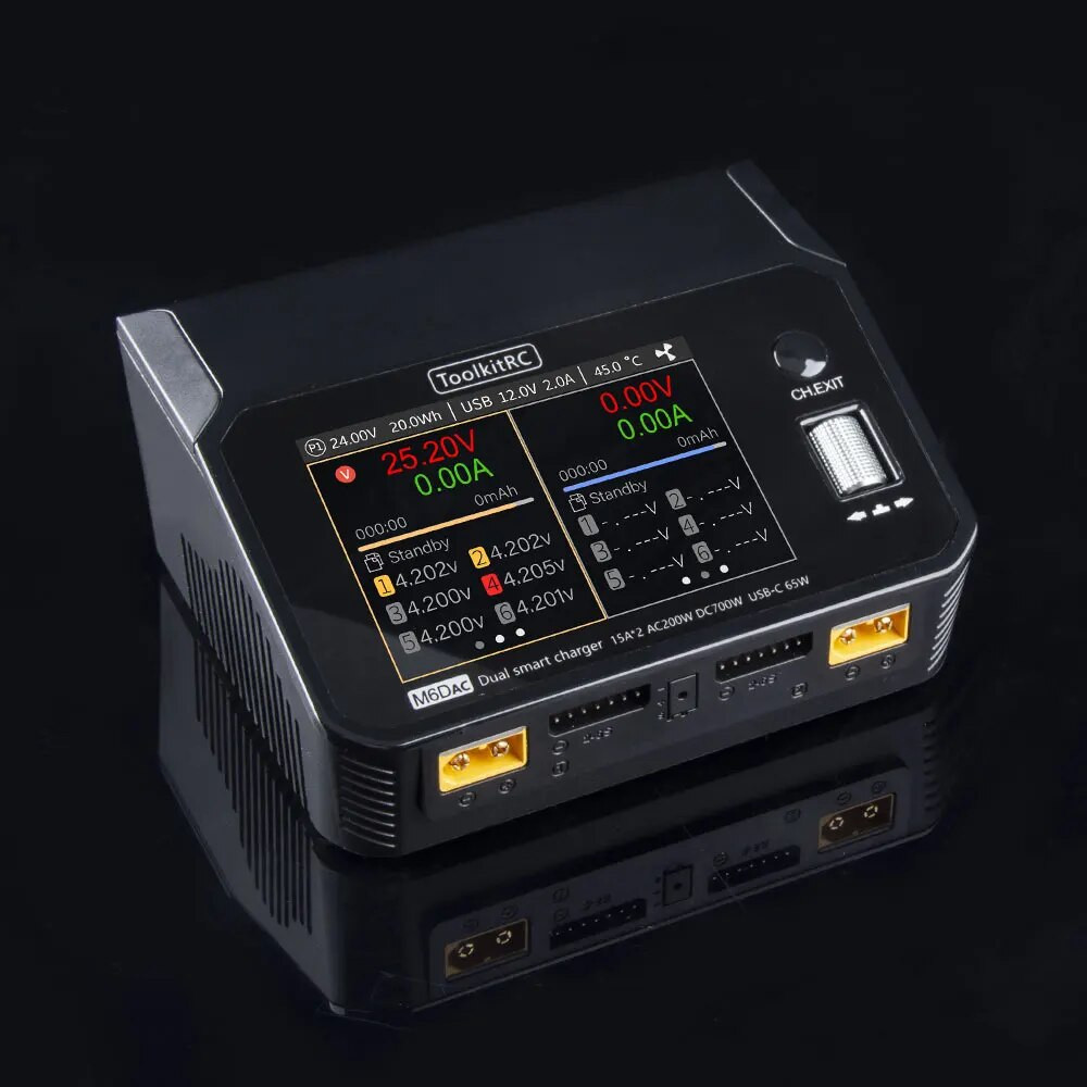 ToolkitRC M6dac Dual Channel Smart Lipo Battery Charger Discharger AC 200W DC 350WX2 15A for 1 ...