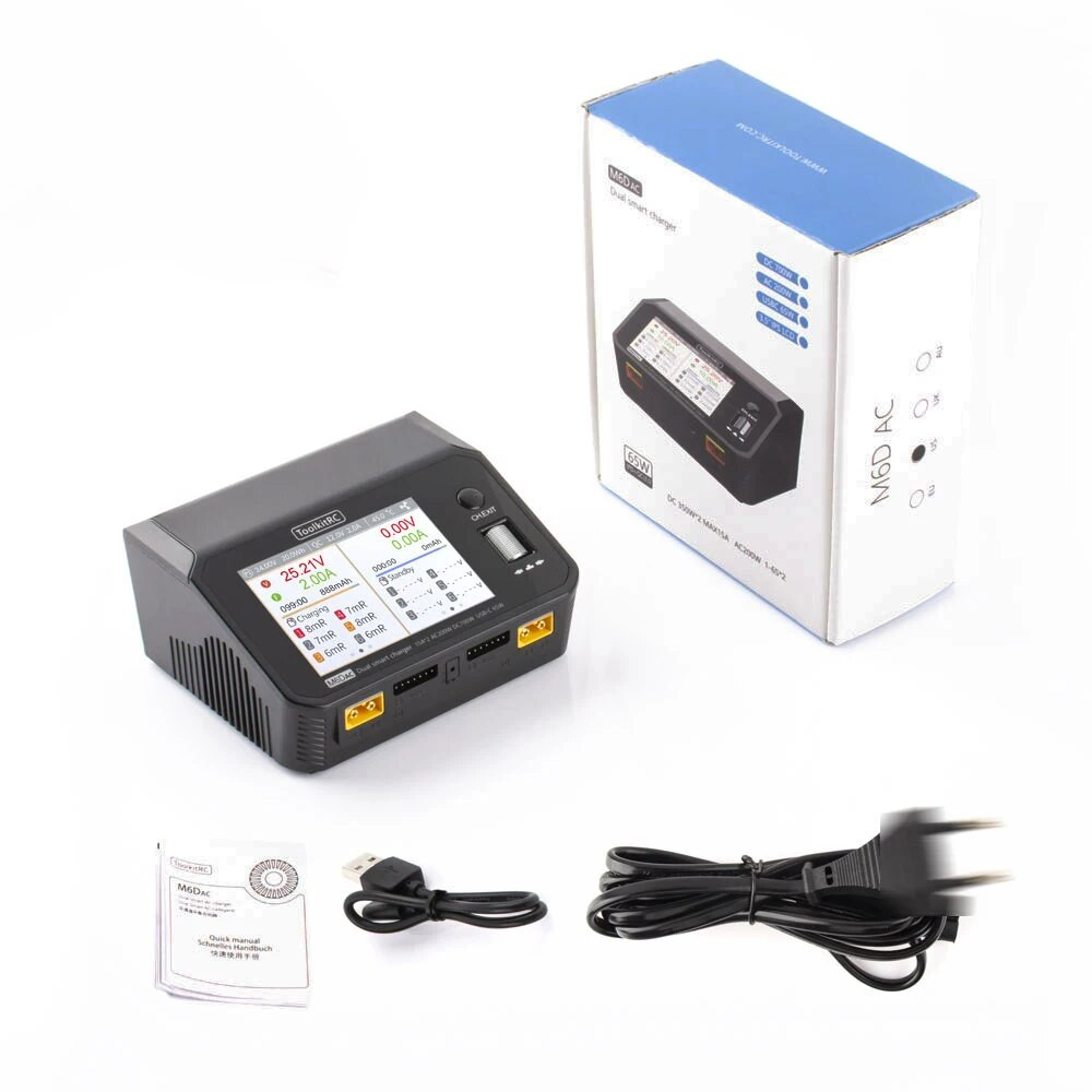 ToolkitRC M6dac Dual Channel Smart Lipo Battery Charger Discharger AC ...