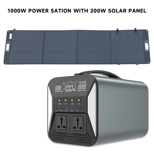 600W 1000W 2000W Portable Power Station with 100W 200W 400W Solar Panel ...