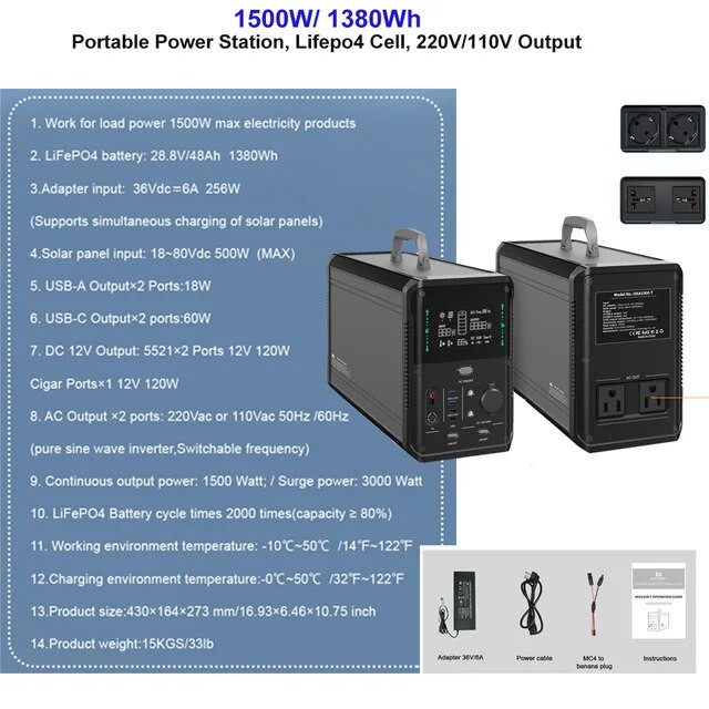 2515Wh Portable Power Station Solar Generator 2000W LiFePO4 UPS Battery ...