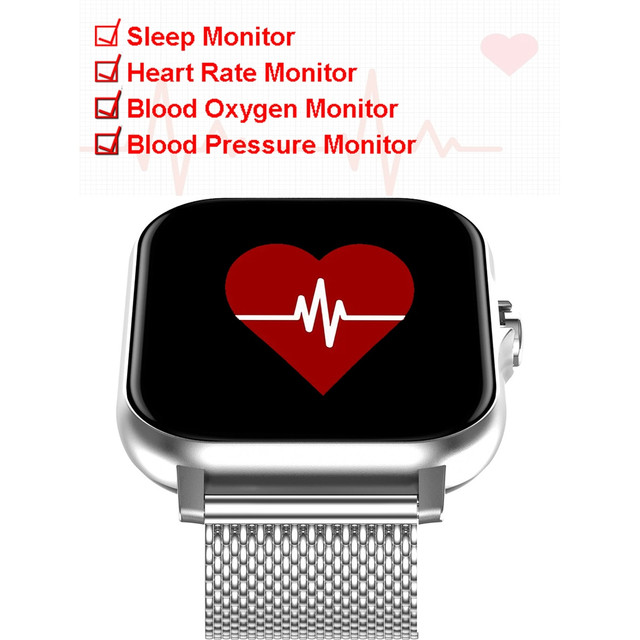 2pc Straps Smart Watch Women Men Smartwatch Square Stainless Steel ...