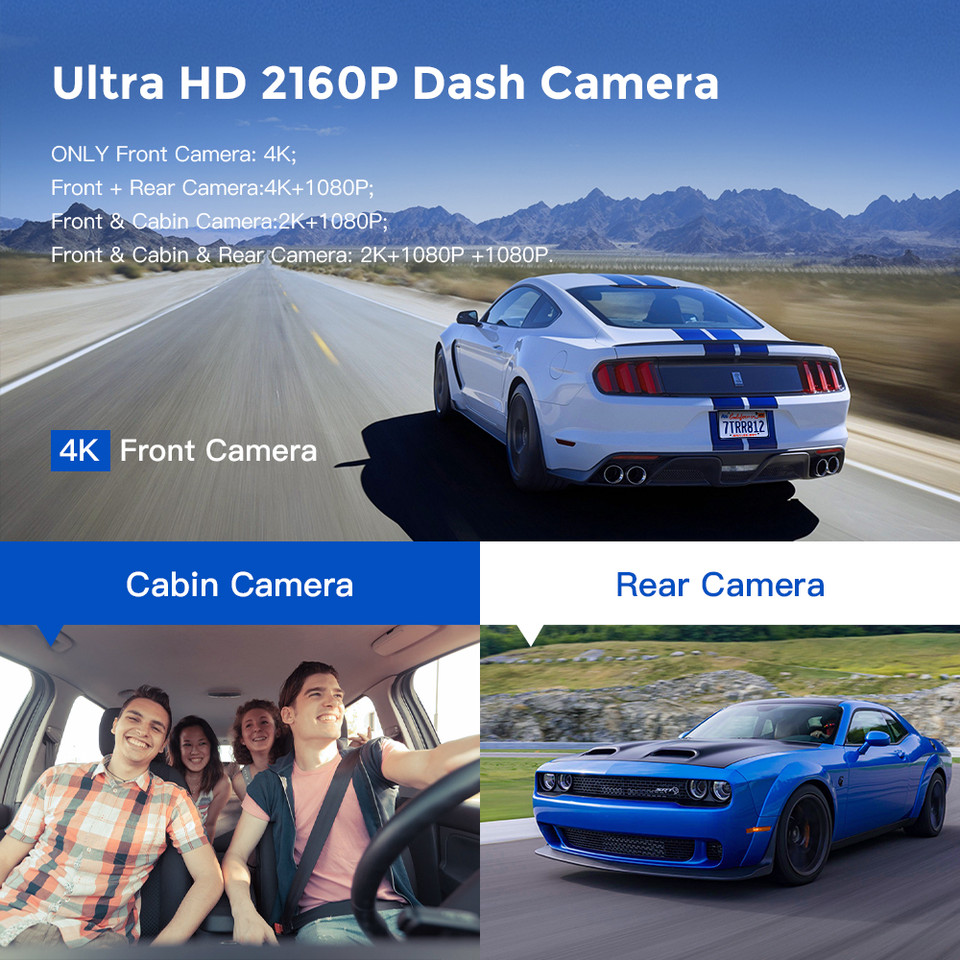 AZDOME M550 3 Channel Dash Cam Front Inside Rear Three Way Car Dash ...