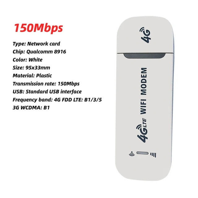 4G LTE Wireless USB Dongle 150Mbps Modem Stick Sim Card Mobile ...