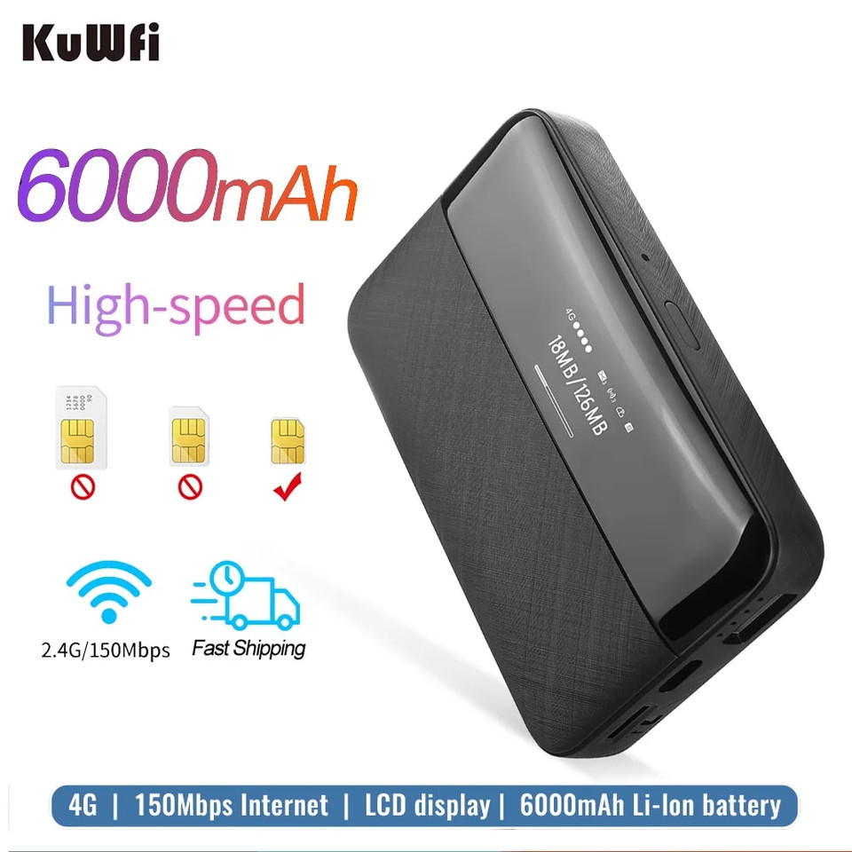 KuWfi Mobile Wifi Router 6000mAh Portable 3G 4G Lte Router 150Mbps ...