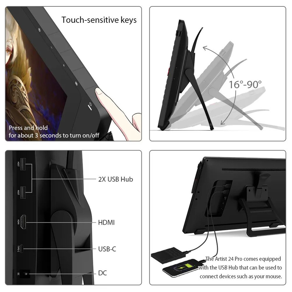 XPPen Artist 24 Pro 23.8 Inch 2K QHD Graphics Tablet Pen Display ...