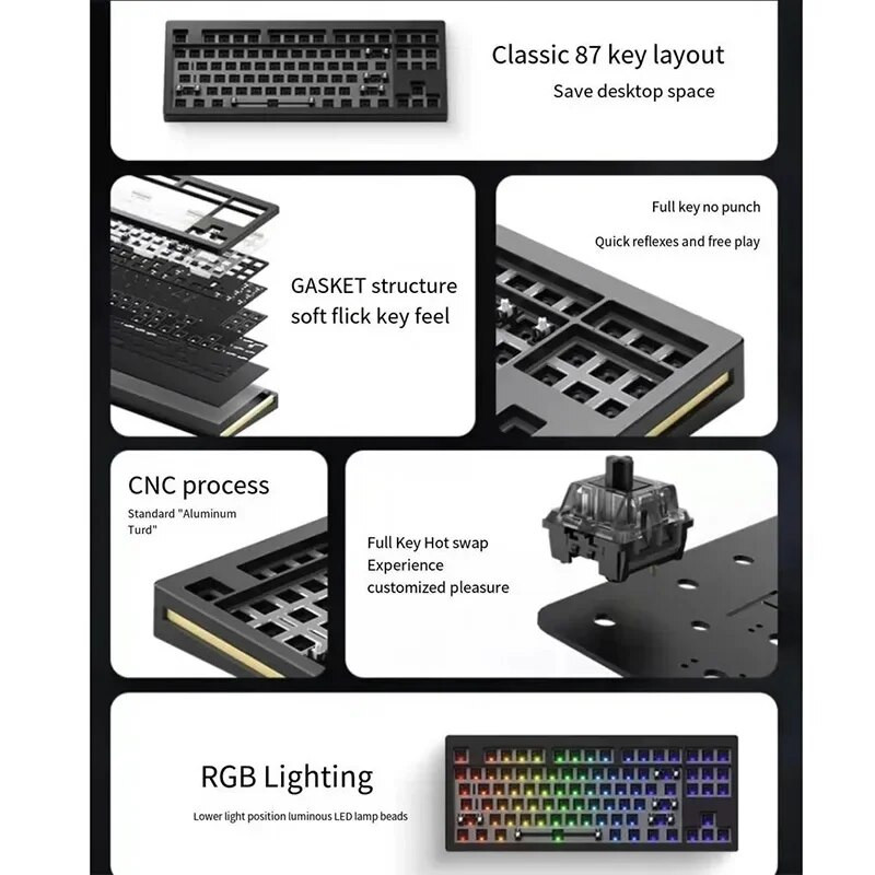 Akko MONSGEEK M3 DIY Mechanical Keyboard Kit TKL RGB 87 keys Barebone Aluminum CNC VIA Gasket ...