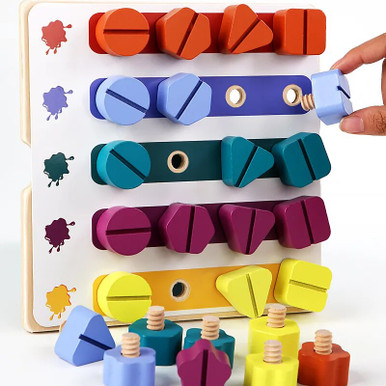 Children Wooden Screw Nut Disassembly Shape Color Matching Building ...
