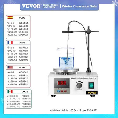 VEVOR 1L Heating Magnetic Stirrer Hot Plate W/ Stir Bar 0-2000R/Min ...