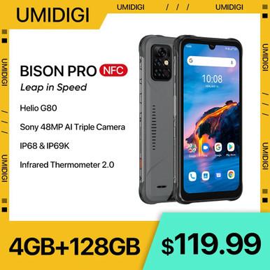 UMIDIGI BISON PRO Global Version Rugged Phone 4GB128GB IP68 Helio G80 NFC 48MP Triple Camera 6.3 ...