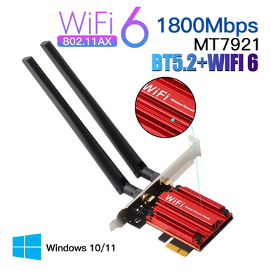 1800Mbps Wifi 6 MT7921 PCI Express Wireless Adapter Bluetooth 5.2 Dual ...