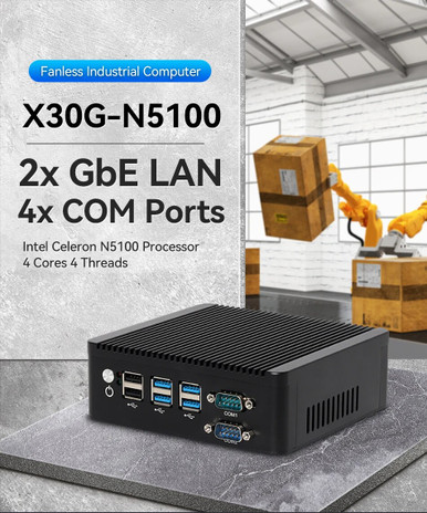 Intel Celeron N5100 Fanless Industrial Mini PC 4x COM RS232 RS485 Dual ...
