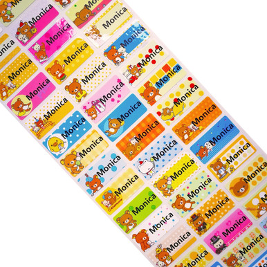3 Size Cute Bear Customize Name Stickers Girl Boy Unique Decal Lables ...