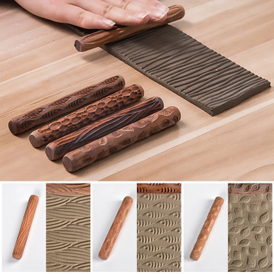 Ceramic Tool Wood Carving Pottery Wood Texture Mud Roller Embossed Rod ...