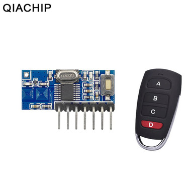 QIACHIP RF 433mhz Transmitter 4 Button Remote Control + Receiver Module Fixed EV1527 Decoding ...