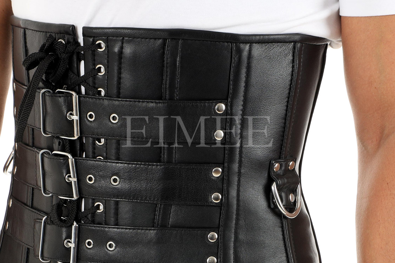 Mens Leather Corset Tight Lacing Belted Underbust | Steel Boned Top