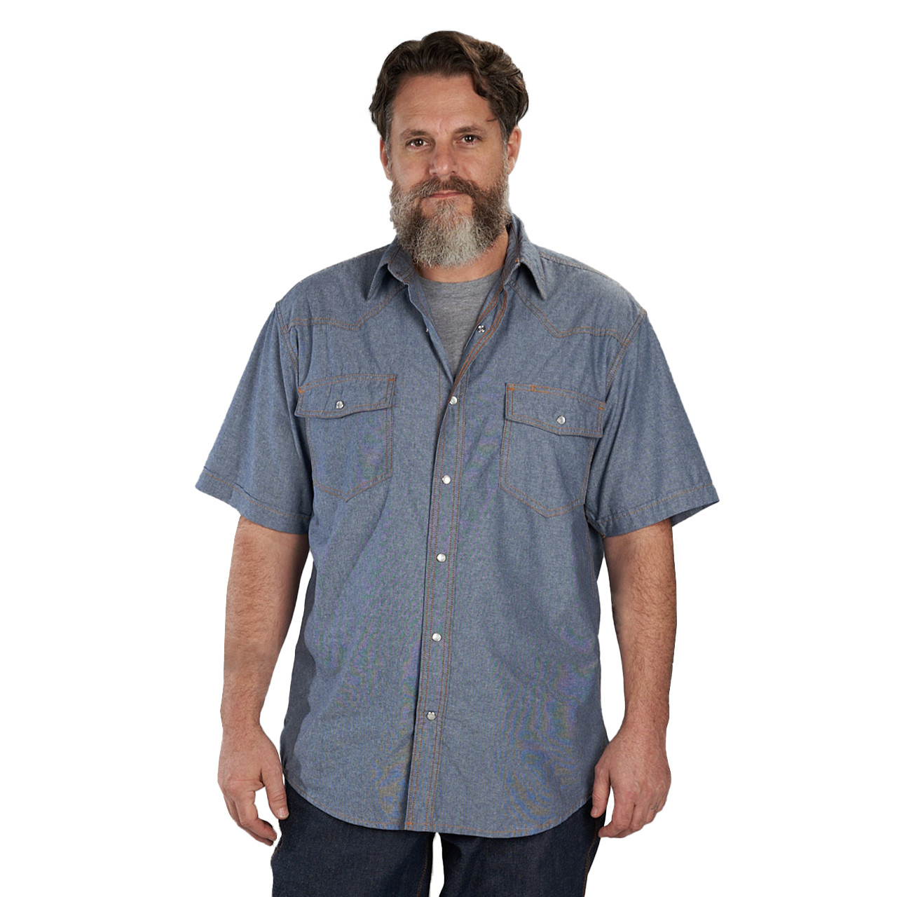 Men's Blue Chambray Short Sleeve Shirt - KEY Apparel