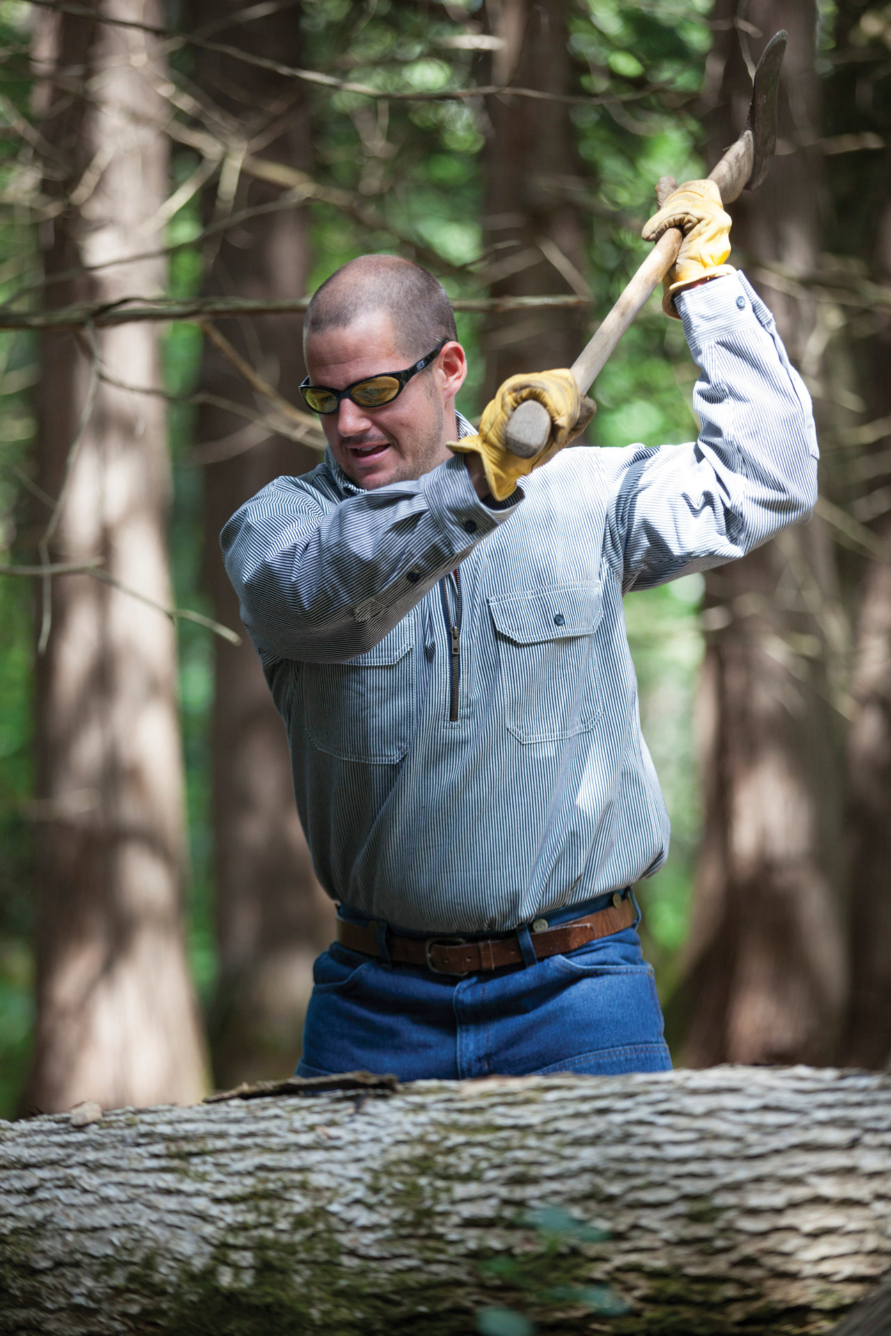 Hickory Stripe Zip Up Logger Shirt - KEY Apparel