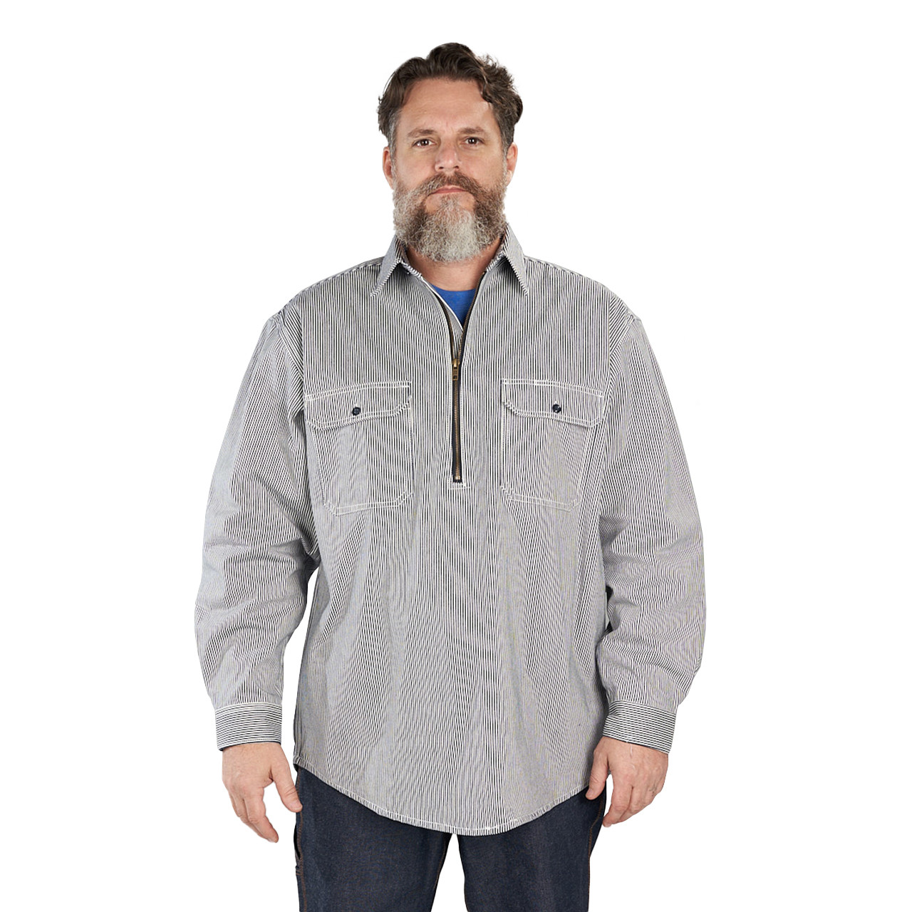 Hickory Stripe Long Sleeve Button Logger Shirt - KEY Apparel