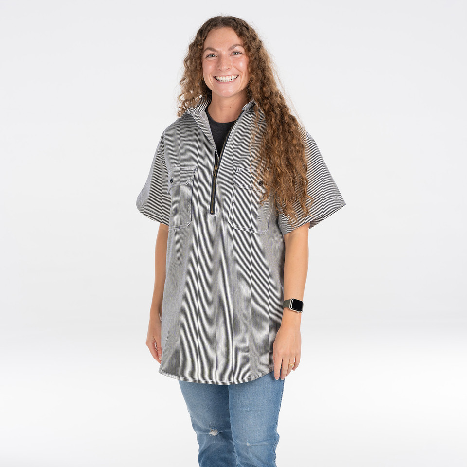 KEY Hickory Stripe Short Sleeve Zip Logger Shirt - Men's