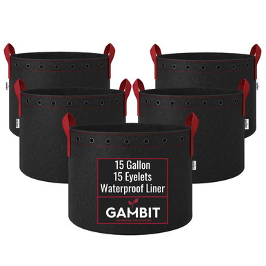 15 Gallon - Linered Heavy Duty Reusable Fabric Pots, 5-Pack