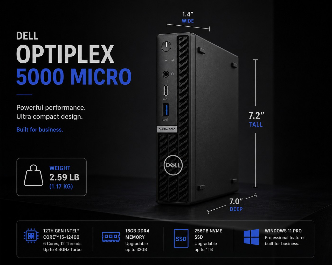 Micro Dell Computer OptiPlex 5000 Micro 12th Gen i5 Windows 11 Pro PC ...