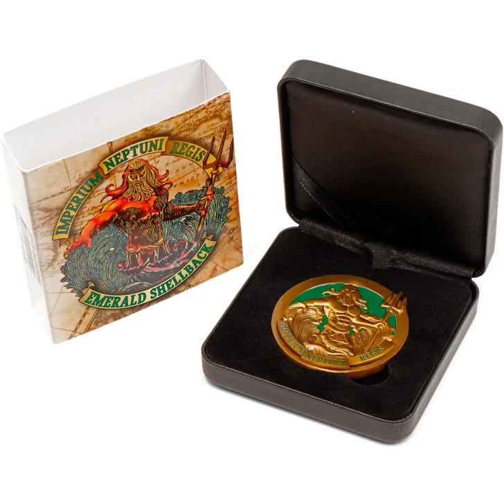 Crossing the Line Emerald Shellback Medallion in Case - Military Shop