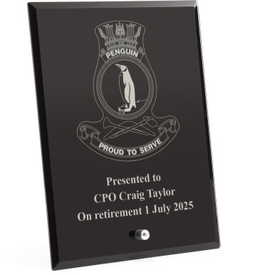 HMAS Penguin Nebula Black Glass Award | Engraved Plaque - Navy Shop