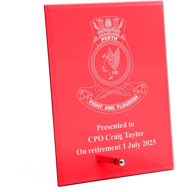 HMAS Perth (III) Nebula Red Glass Award | Engraved Plaque - Navy Shop