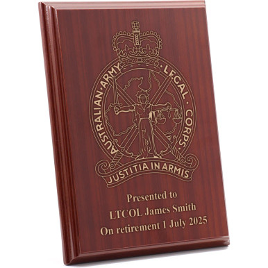 Australian Army Legal Corps Omega Timber Award | Engraved Plaque - Army ...