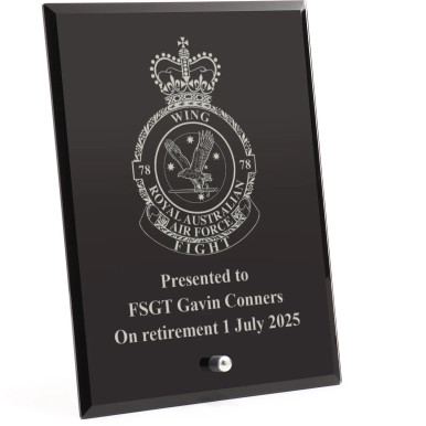 No 78 Wing Nebula Black Glass Award | Engraved Plaque - Air Force Shop