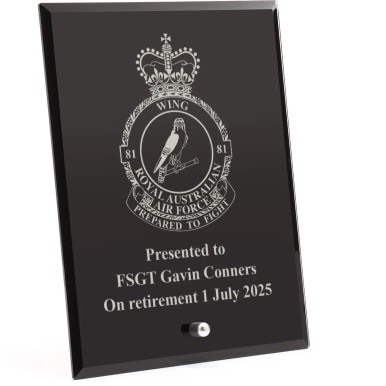 No 81 Wing Nebula Black Glass Award | Engraved Plaque - Air Force Shop