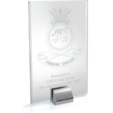 HMAS Cerberus Alpha Glass Award | Engraved Plaque - Navy Shop