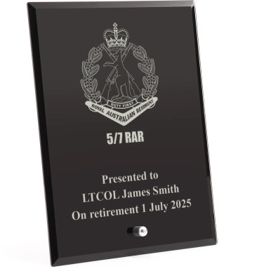 5/7 RAR Nebula Black Glass Award | Engraved Plaque - Army Shop
