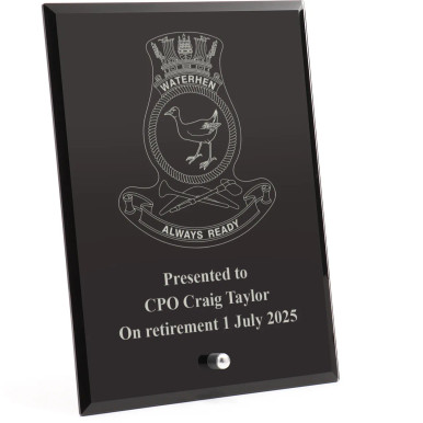 HMAS Waterhen Nebula Black Glass Award | Engraved Plaque - Navy Shop